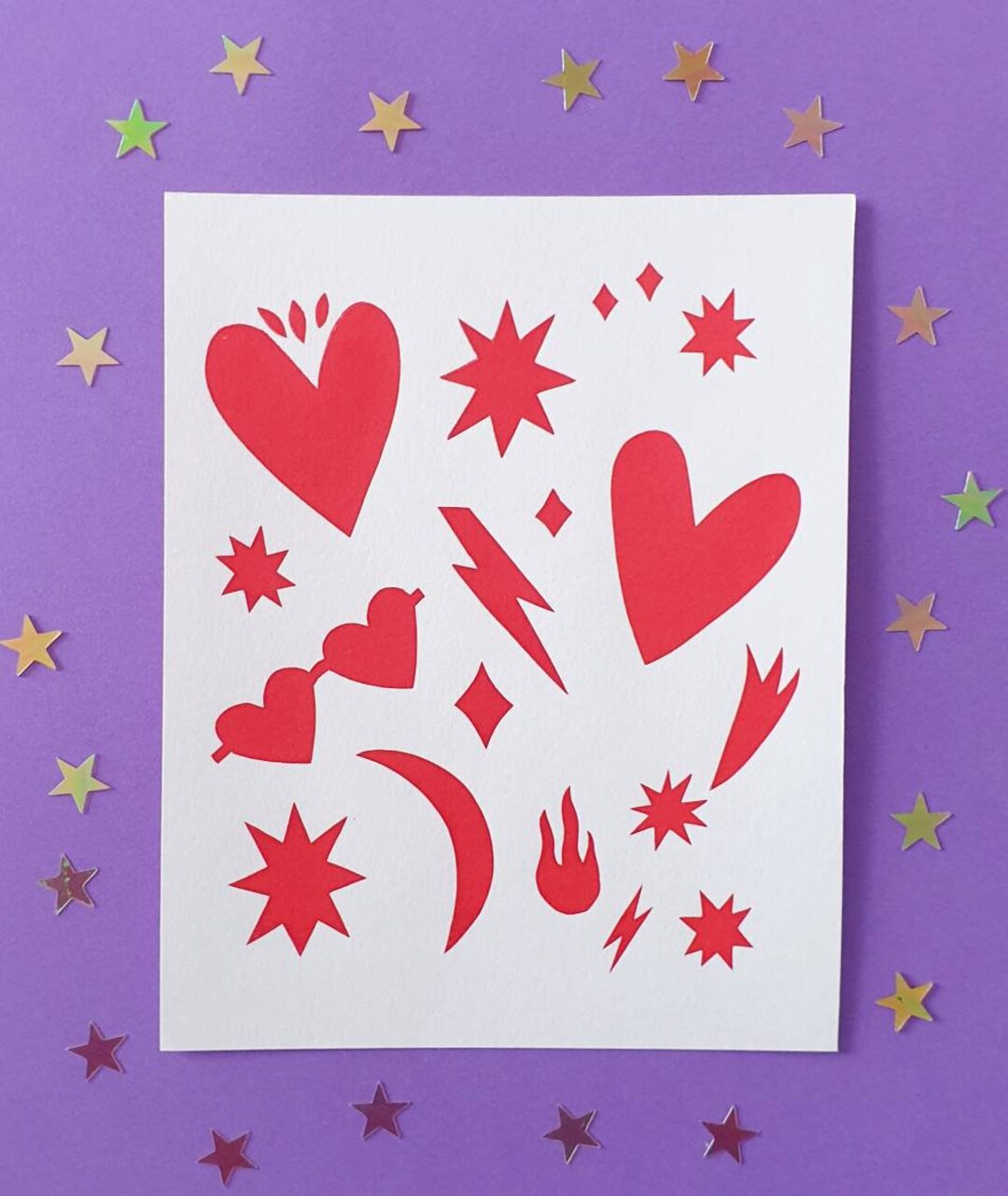 Hearts and Stars Love Motifs Screen Print | 'lovestruck' Screen Print ...