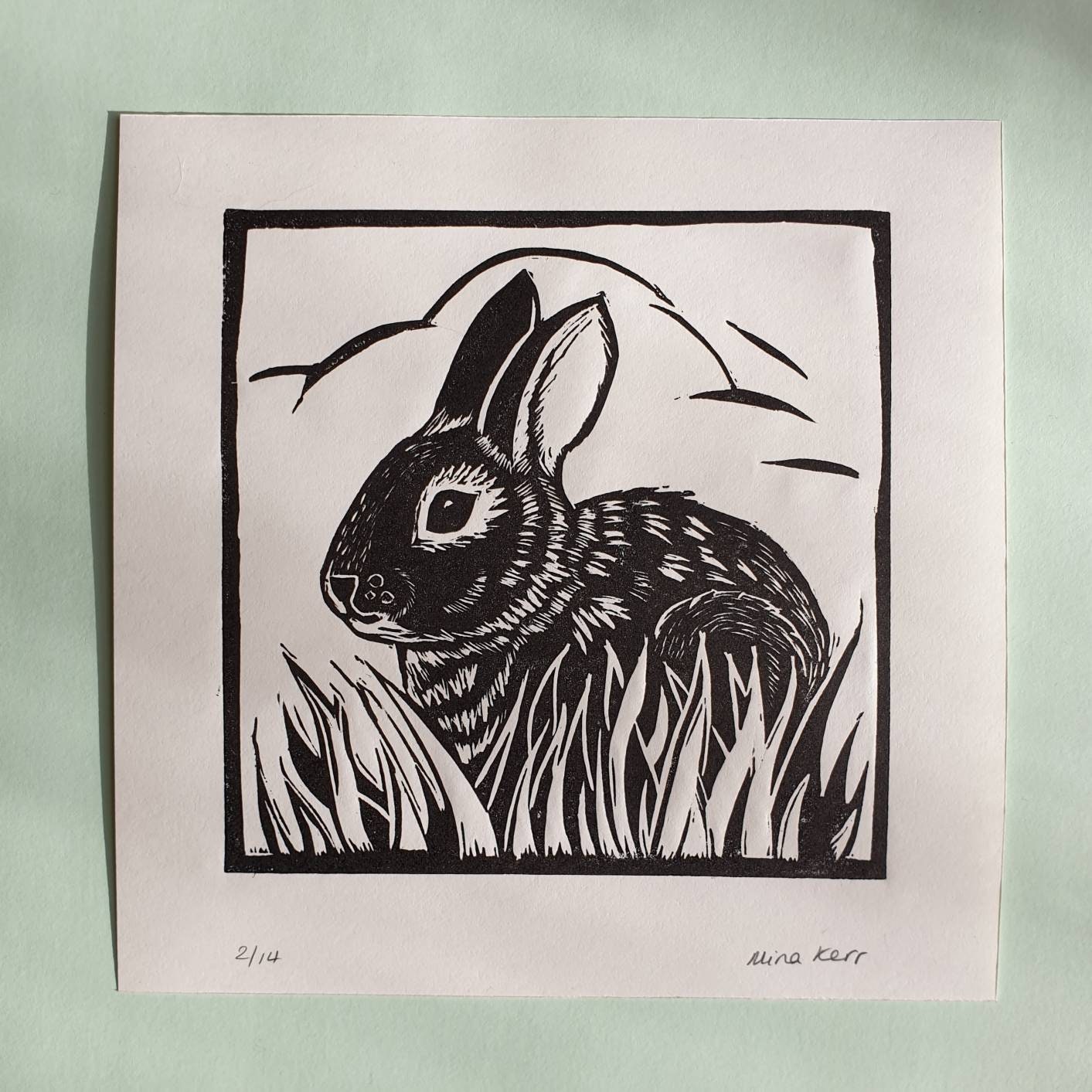 Bunny Linocut Print Original Rabbit Linocut Wildlife Linocut Print ...