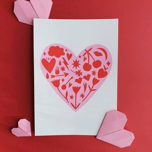 Pink Heart Screen Print | Big Love Screen Print | A4 Pink and Red Heart ...