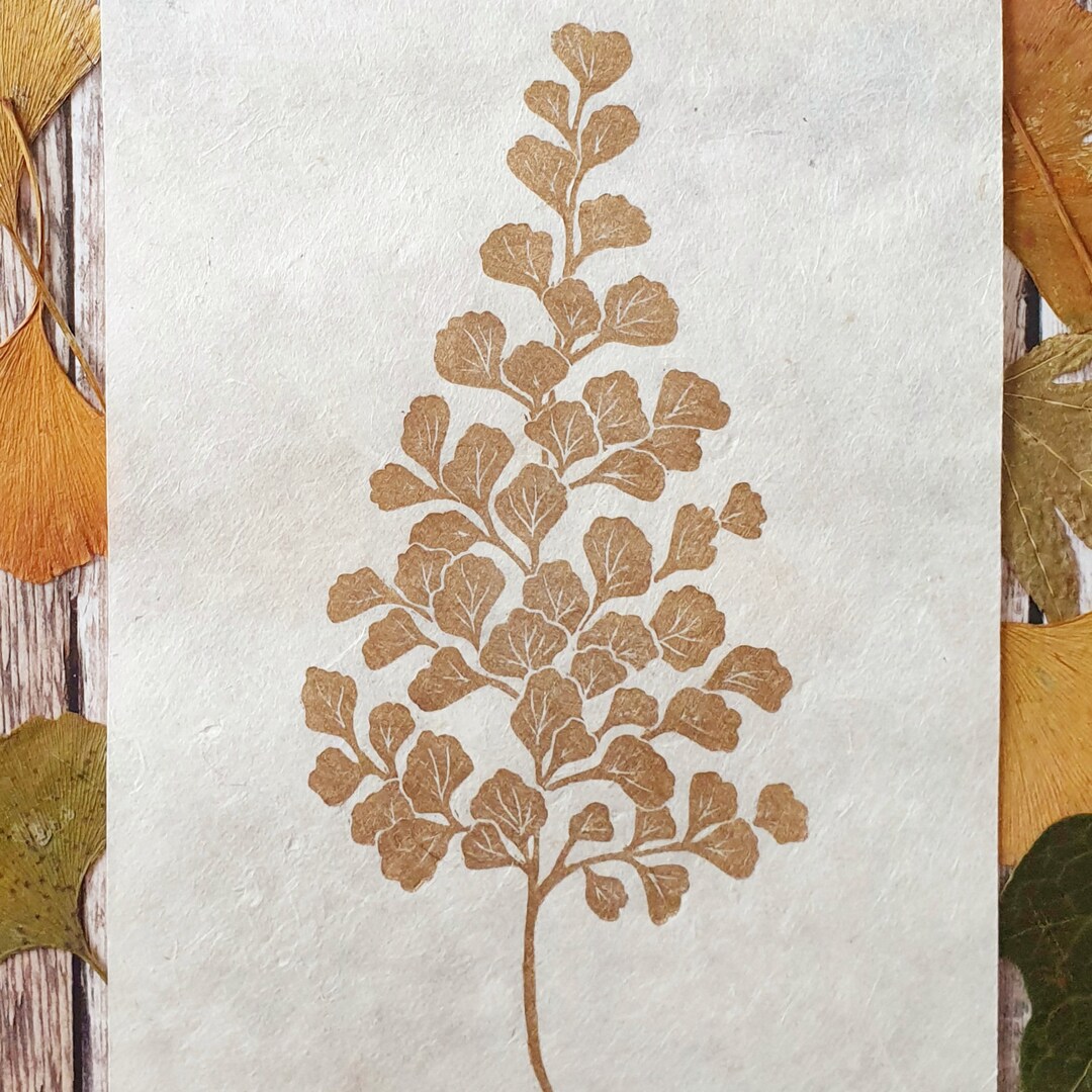 Maidenhair Fern Linocut Print | Fern Leaf Linocut | Botanical Linocut ...