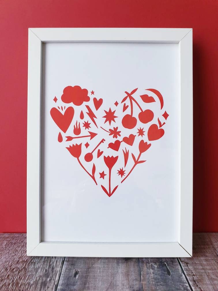 Red Heart Screen Print Big Love Screenprint A4 Red Heart - Etsy