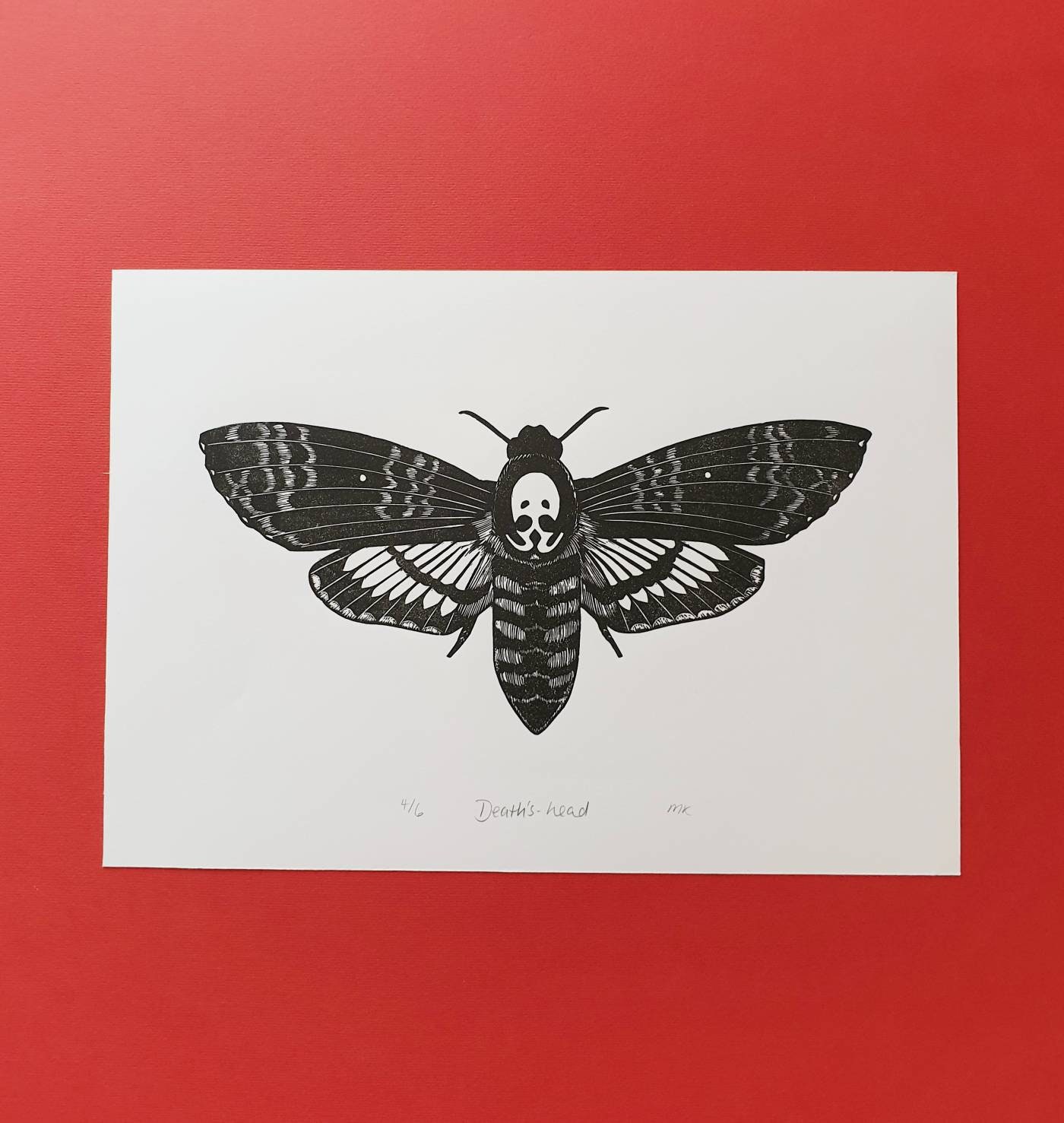 Death's Head Hawkmoth Linocut Gift for a Moth Lover Death's Head Moth ...