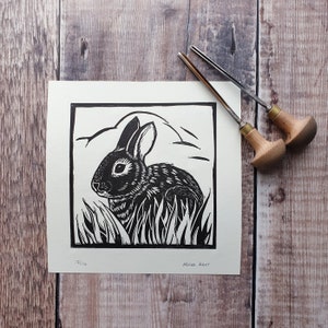 Bunny Linocut Print | Original Rabbit Linocut | Wildlife Linocut | Gift ...