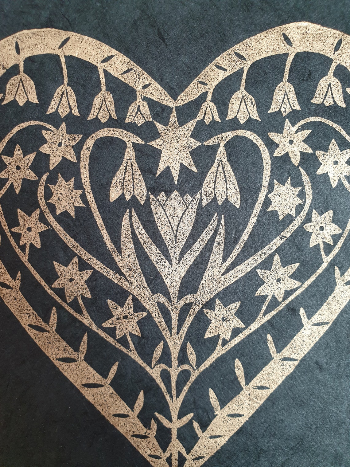 Gold Folk Art Heart Linocut Print Floral Heart Linocut Heart Themed Art ...