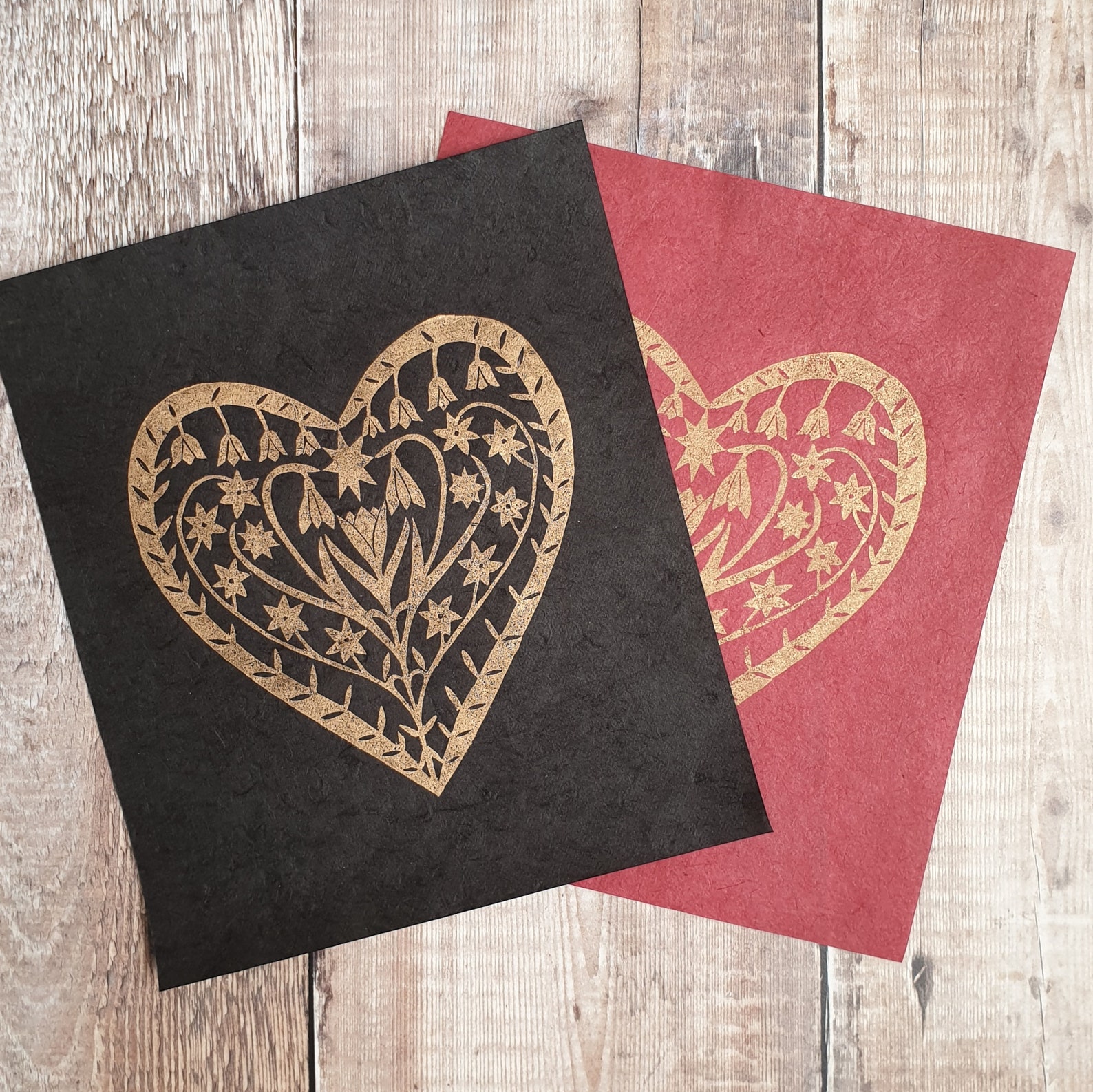 Gold Folk Art Heart Linocut Print Floral Heart Linocut Heart Themed Art ...