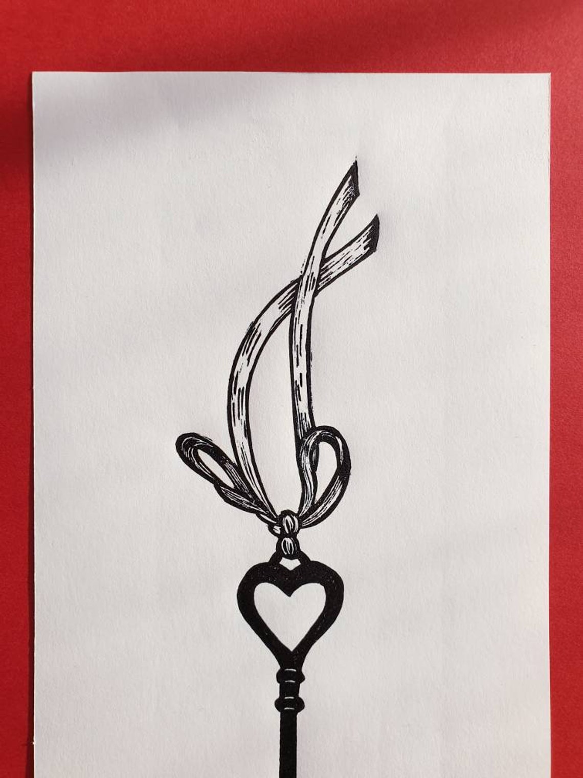Heart Shaped Key Linocut Print Open Your Heart Print Linocut Key Print ...