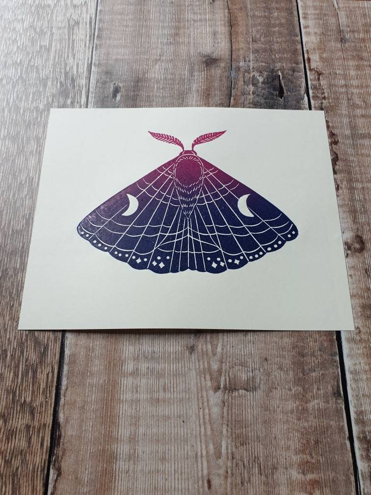 Moon Moth Linocut Print Moth Linocut Print A5 Moon Moth - Etsy