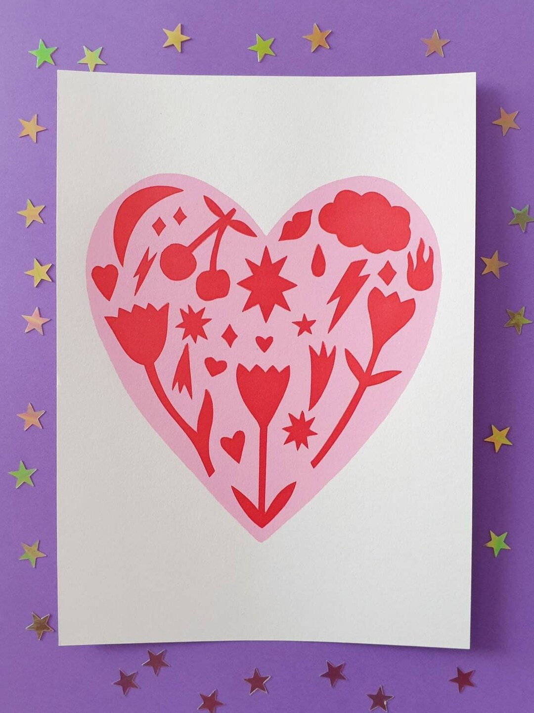 Heart Screen Print | A5 Pink and Red Heart Print | Hearts and Love ...