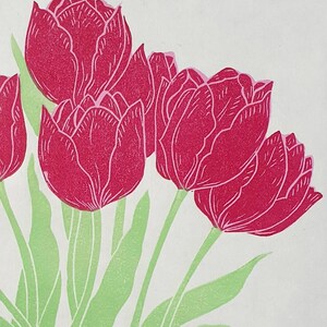 Tulip Flowers Linocut Print | Original A4 Flower Print | Dark Pink ...
