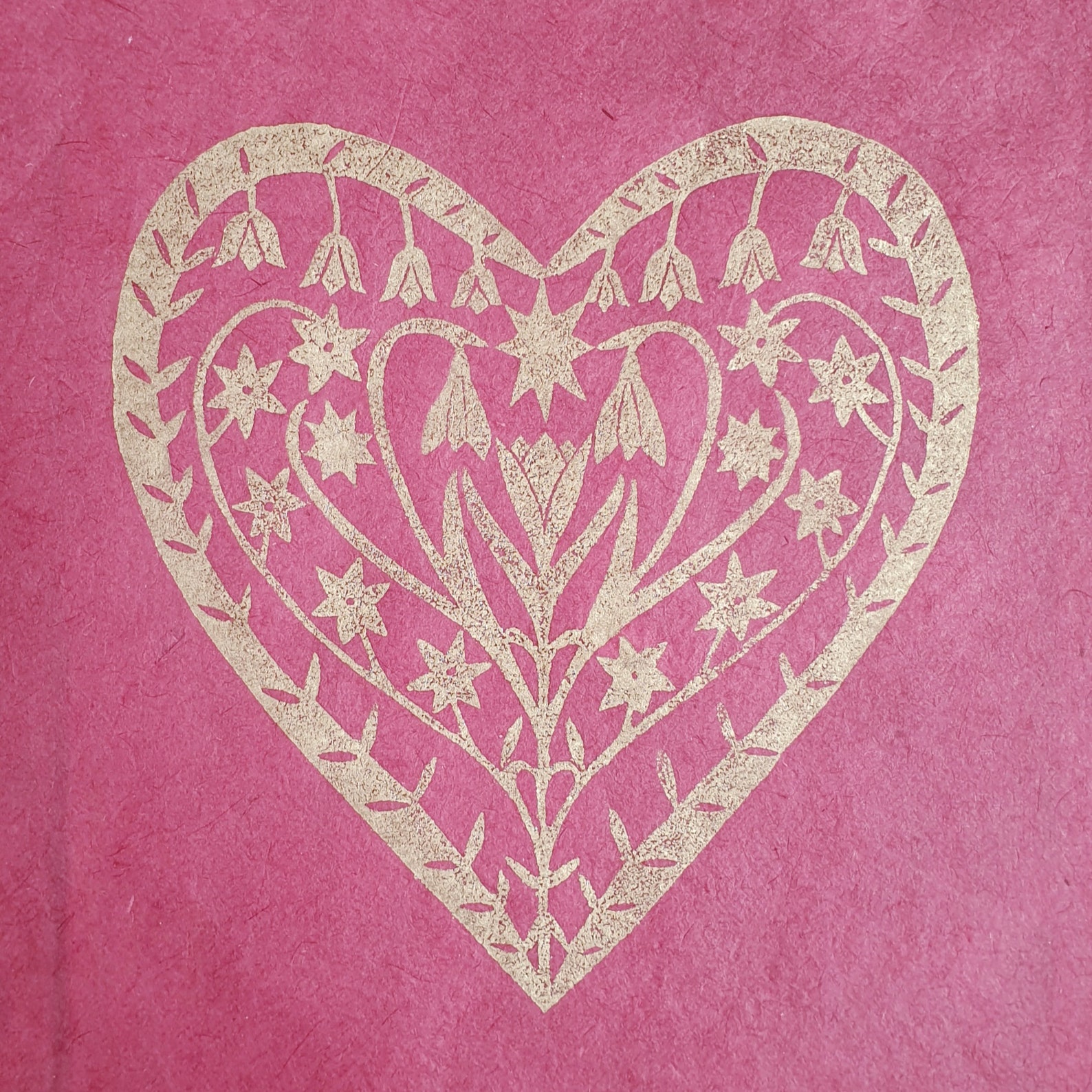 Gold Folk Art Heart Linocut Print Floral Heart Linocut Heart Themed Art ...