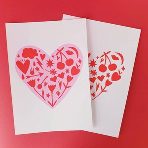 Pink Heart Screen Print Big Love Screen Print A4 Pink and Red Heart ...