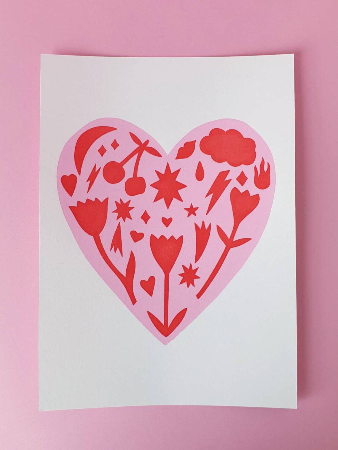 Heart Screen Print Original A5 Pink and Red Screen Print Heart Hearts ...