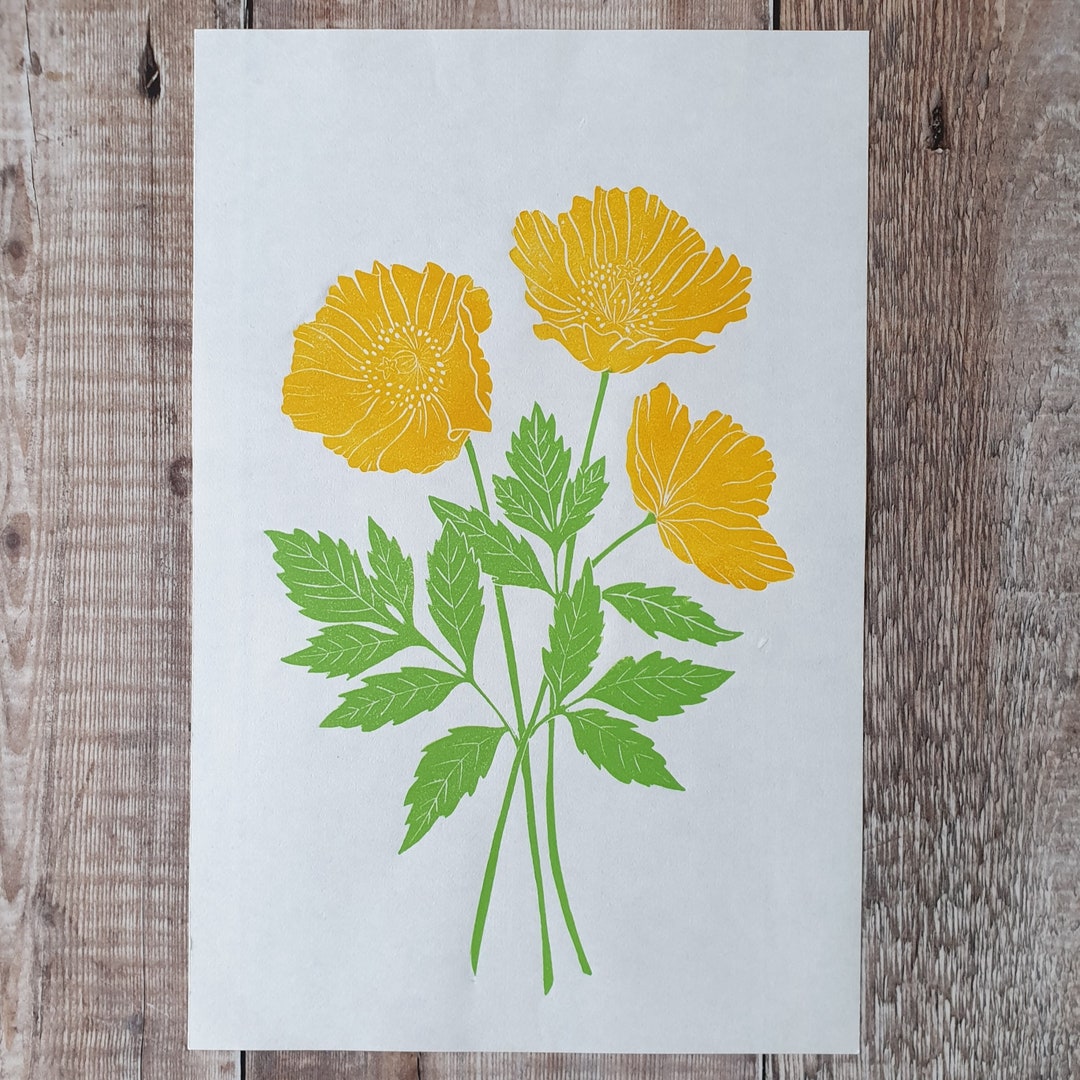Welsh Poppy Linocut Print | Orange Poppies Lino Print | Original ...