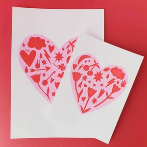 Pink Heart Screen Print Big Love Screen Print A4 Pink and Red Heart ...