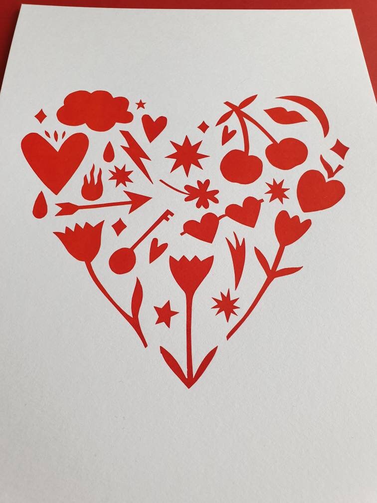 Red Heart Screen Print Big Love Screenprint A4 Red Heart - Etsy