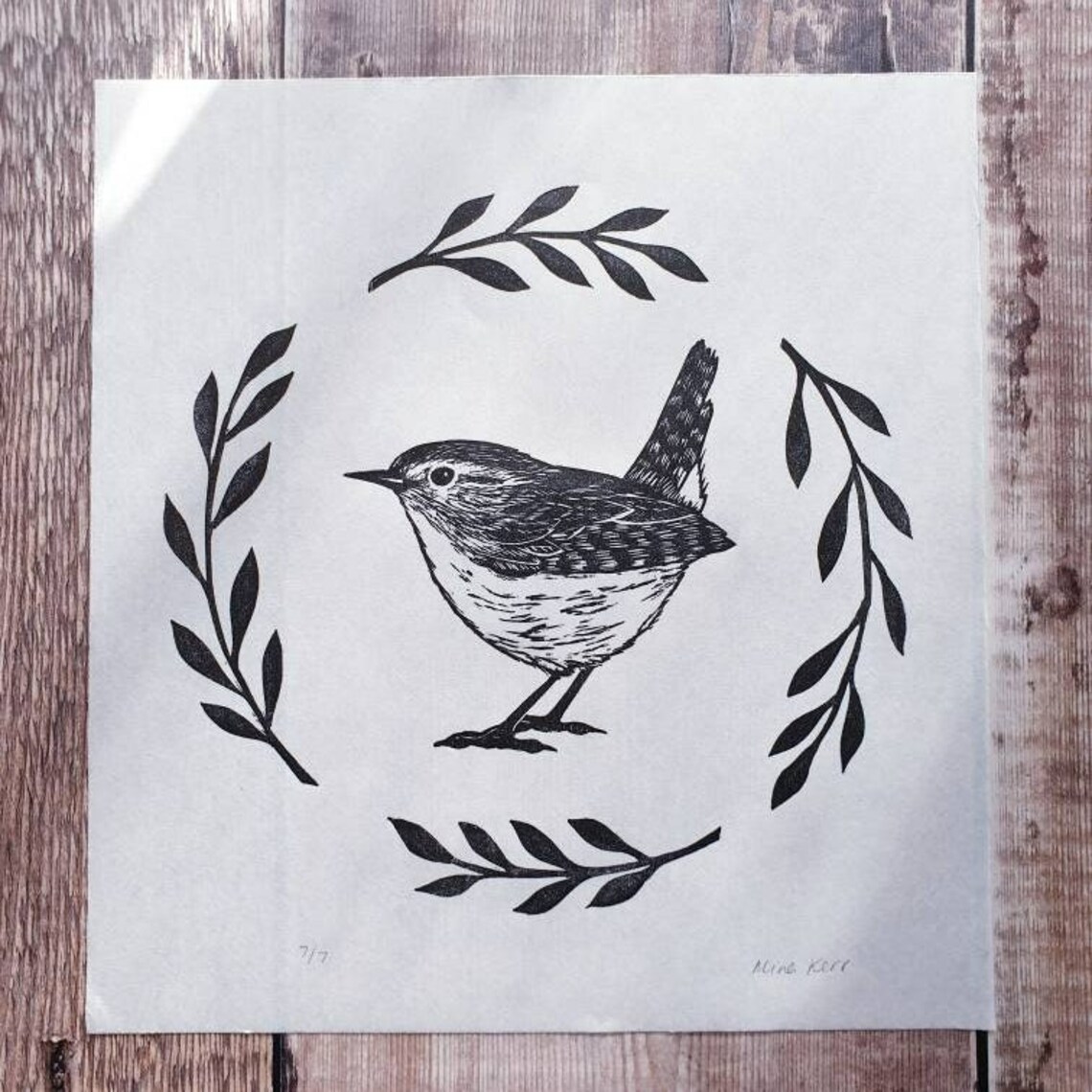 Wren Linocut Print Original Botanical Wren Linocut Print Handprinted ...