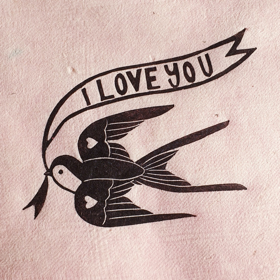 Love Bird Linocut Print Cute Bird Mini Print Gift for a Loved One Love ...