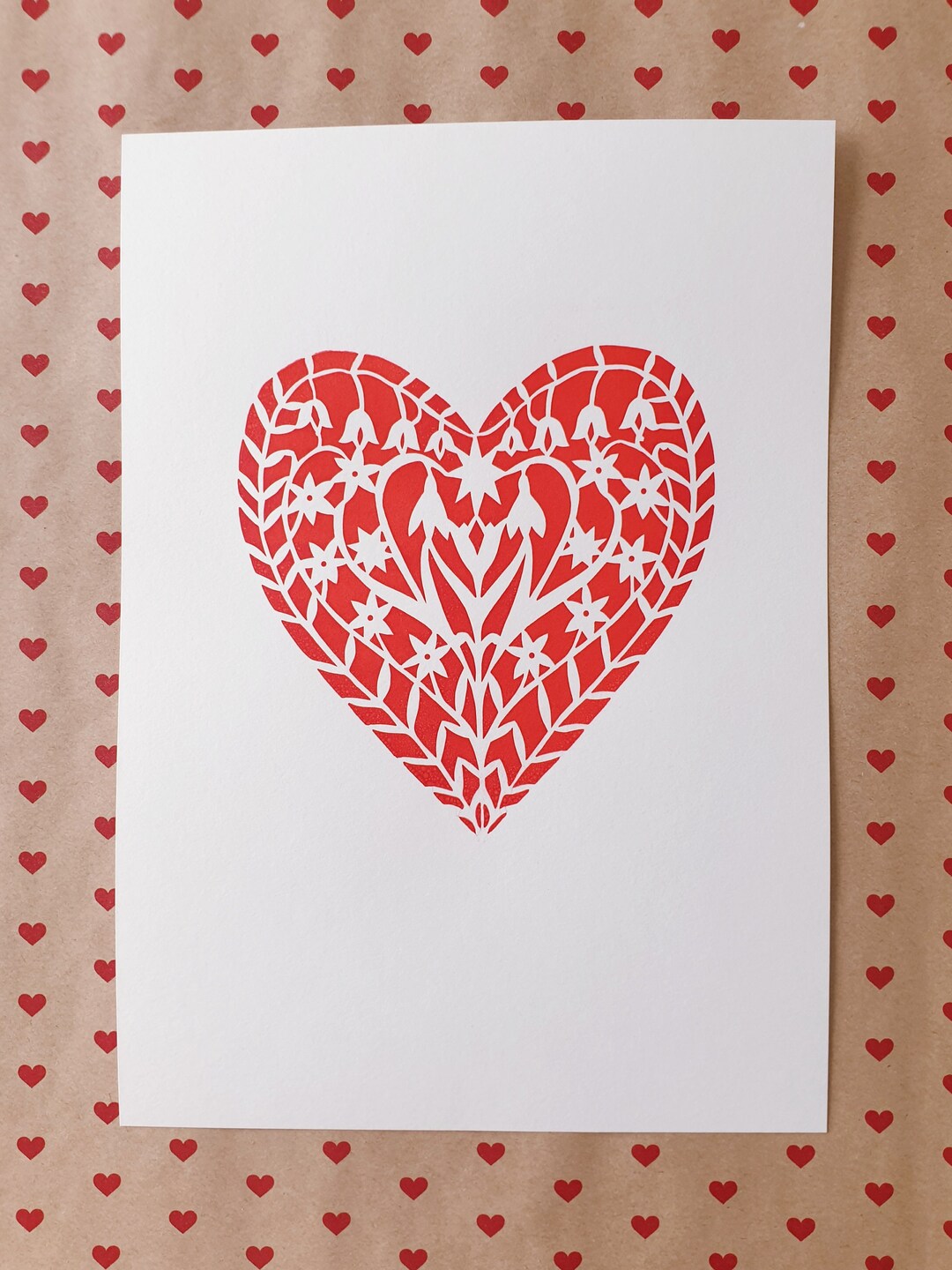Red Floral Folk Art Heart Screen Print | Red Heart Screen Print | Gift ...