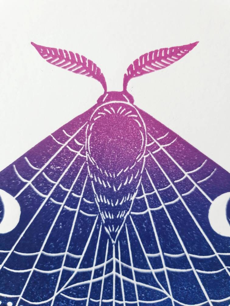 Moon Moth Linocut Print Moth Linocut Print A5 Moon Moth - Etsy