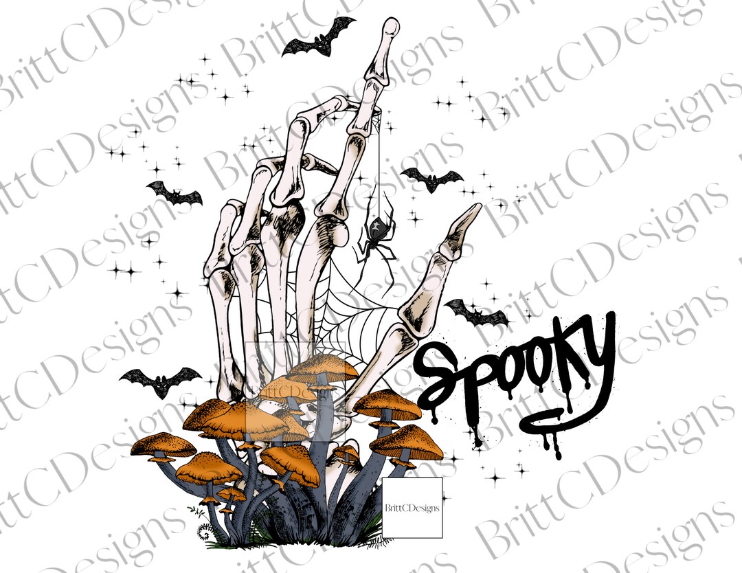 Gothic Mushroom Skeleton Hand DTF DTV PNG, Cottage Core Spooky, Creepy ...
