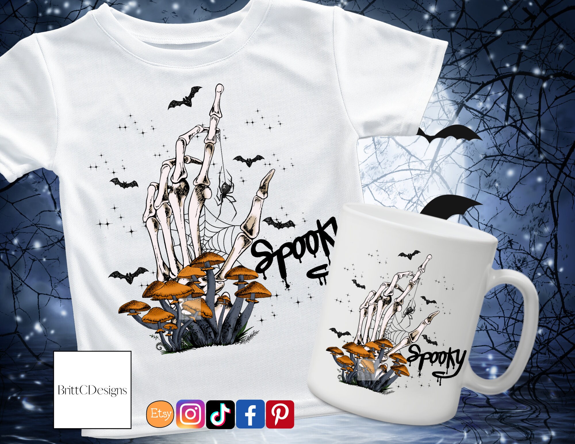 Gothic Mushroom Skeleton Hand DTF DTV PNG, Cottage Core Spooky, Creepy ...