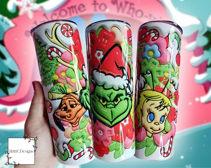 3D Bubble Grinch and Friends 20oz Tumbler, Custom Inflated Whoville ...