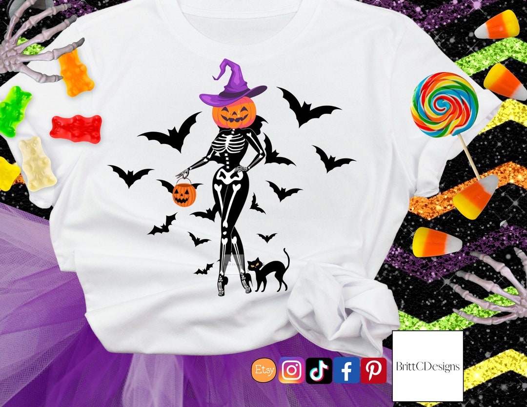 Skeleton Girl Pin up PNG, Pumpkin Head Trick or Treat, Thick and Spooky ...