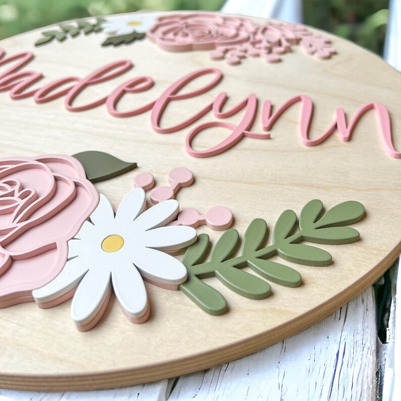 Nursey Sign Round Nursery Decor Floral Nursery Sign - Etsy