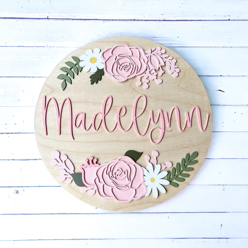 Nursey Sign Round Nursery Decor Floral Nursery Sign - Etsy