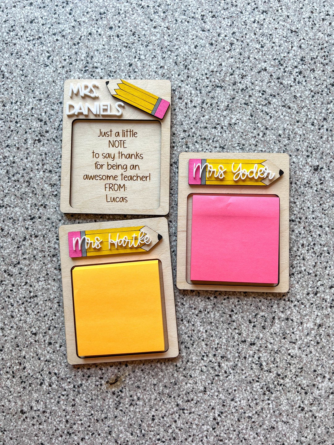 Personalized Engraved Wood Sticky Note Holder | Teacher Gift - Etsy
