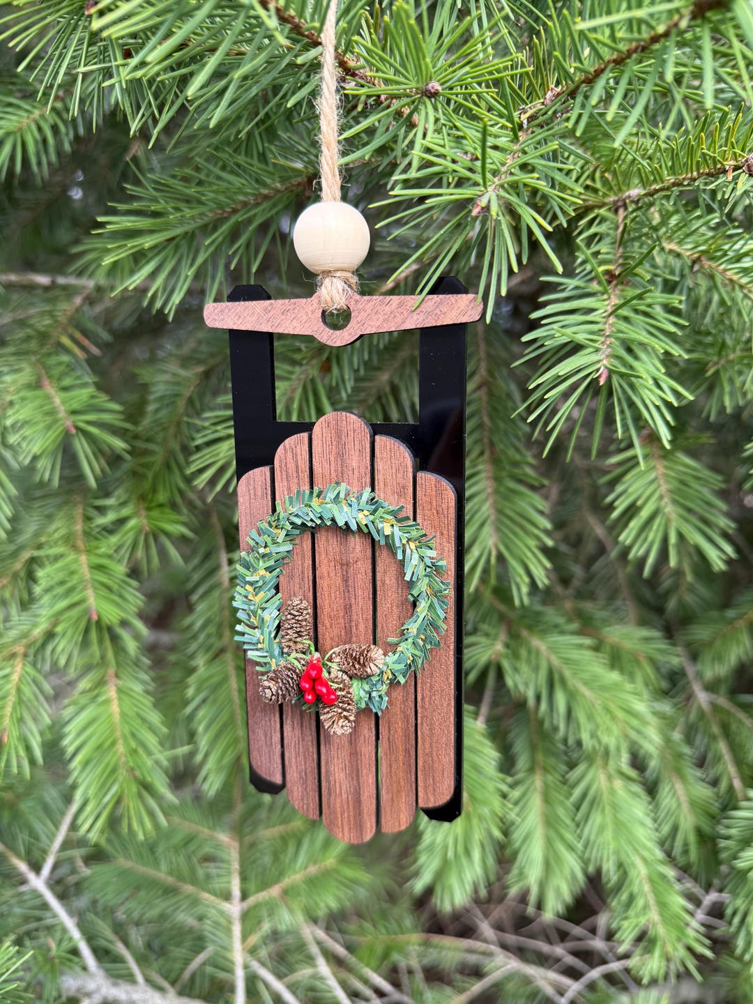 Walnut Hardwood Sled Ornament | Rustic Christmas Decor - Etsy