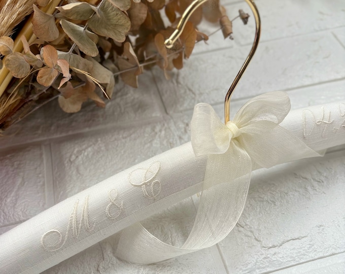 Personalized Linen Wedding Hanger,embroidered Hanger for Bride ...