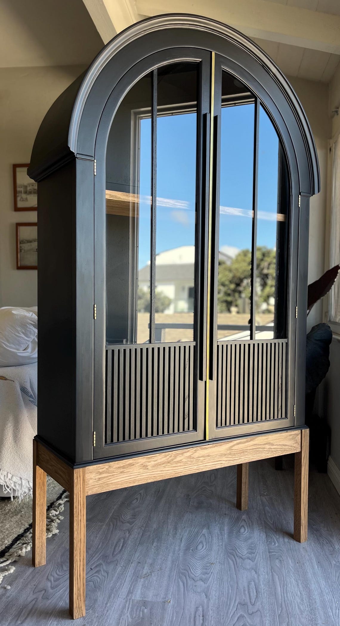 SOLD** Redesigned Vintage Solid Wood Arched Curio Cabinet - Etsy