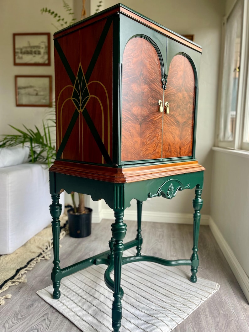 Sold**redesigned Antique Radio Art Deco Bar Cabinet - Etsy
