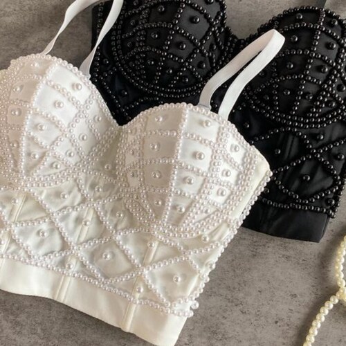 Pearl Bustier White Beaded Corset Top Art Arianne Sparkly - Etsy Canada