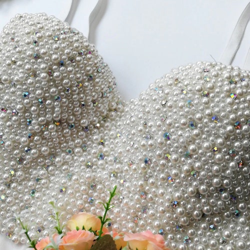 Pearl Bustier White Beaded Corset Top Art Arianne Sparkly - Etsy