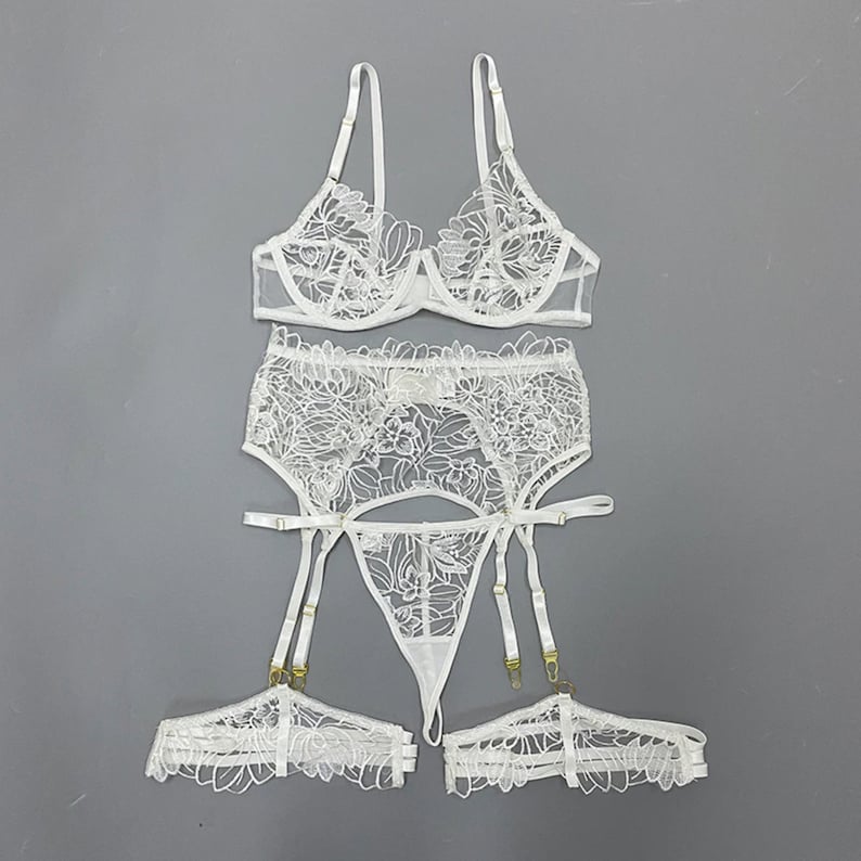 White Floral Lace Wedding Lingerie Set Wedding Night - Etsy