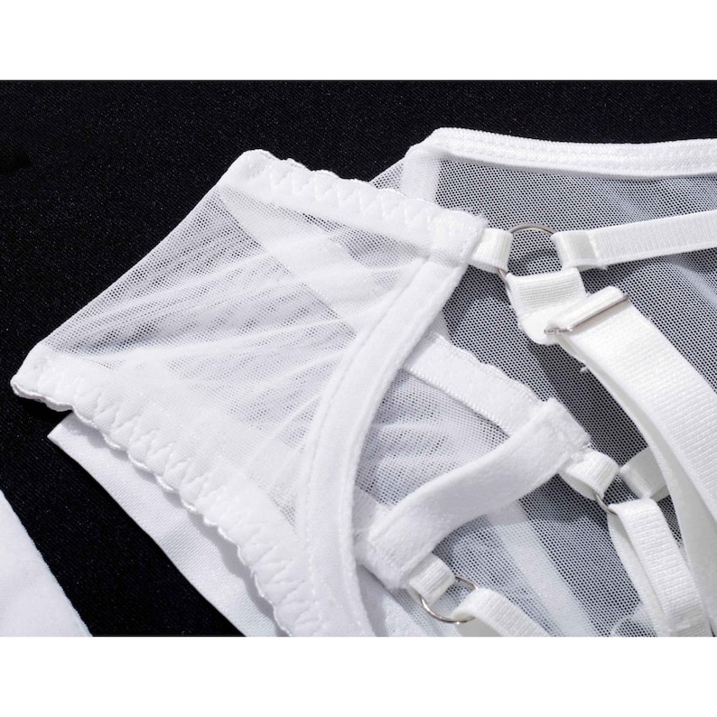 White 5 Piece Mesh Lingerie Set Bridal Boudoir Fancy Etsy
