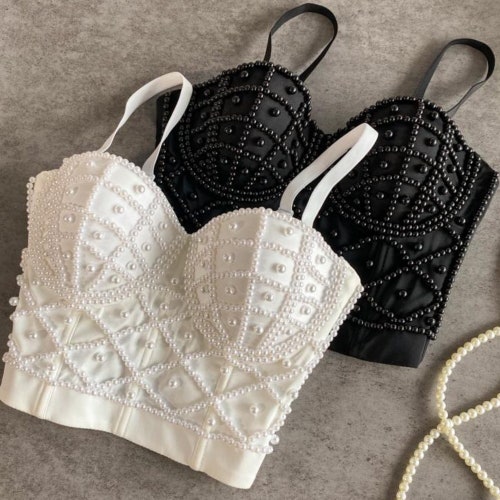 Pearl Bustier White Beaded Corset Top Art Arianne Sparkly - Etsy Canada
