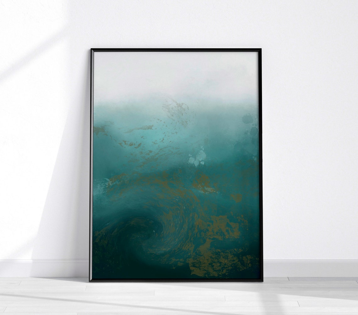 Modern Teal Wall Art, Abstract Teal Print, Teal Watercolour, Blue Green ...