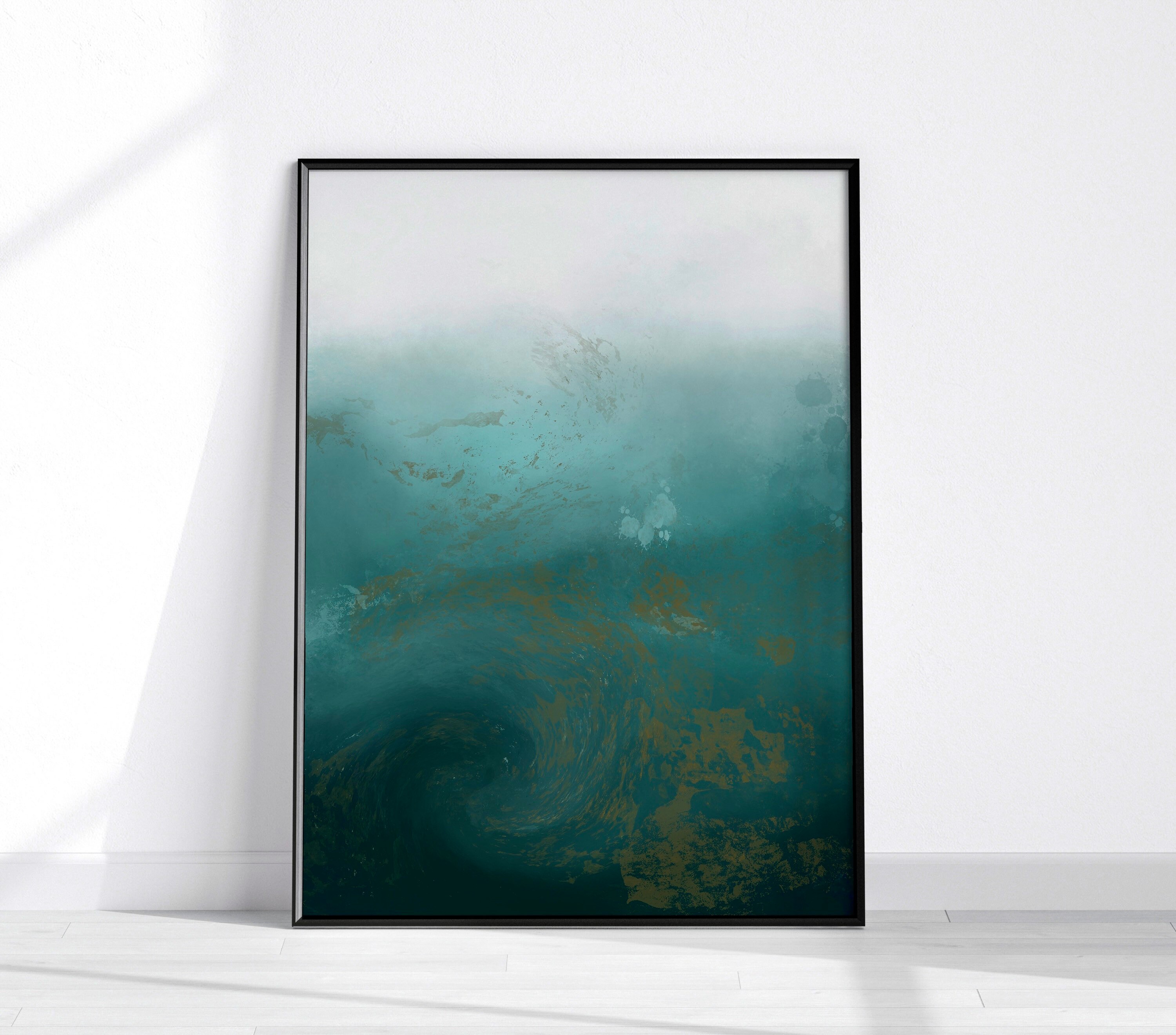 Modern Teal Wall Art, Abstract Teal Print, Teal Watercolour, Blue Green ...