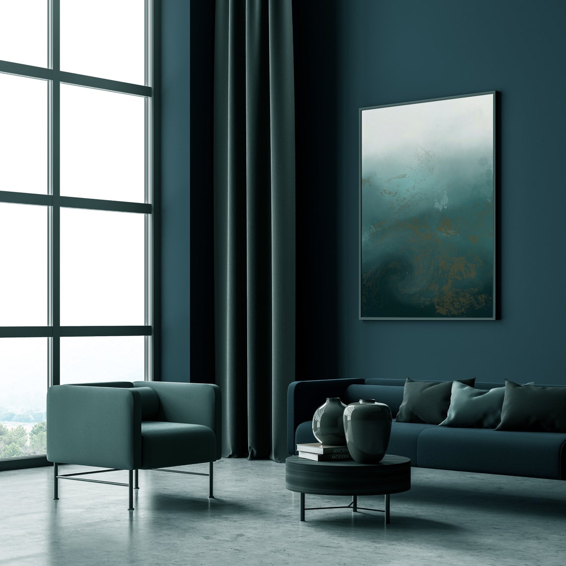 Modern Teal Wall Art, Abstract Teal Print, Teal Watercolour, Blue Green ...