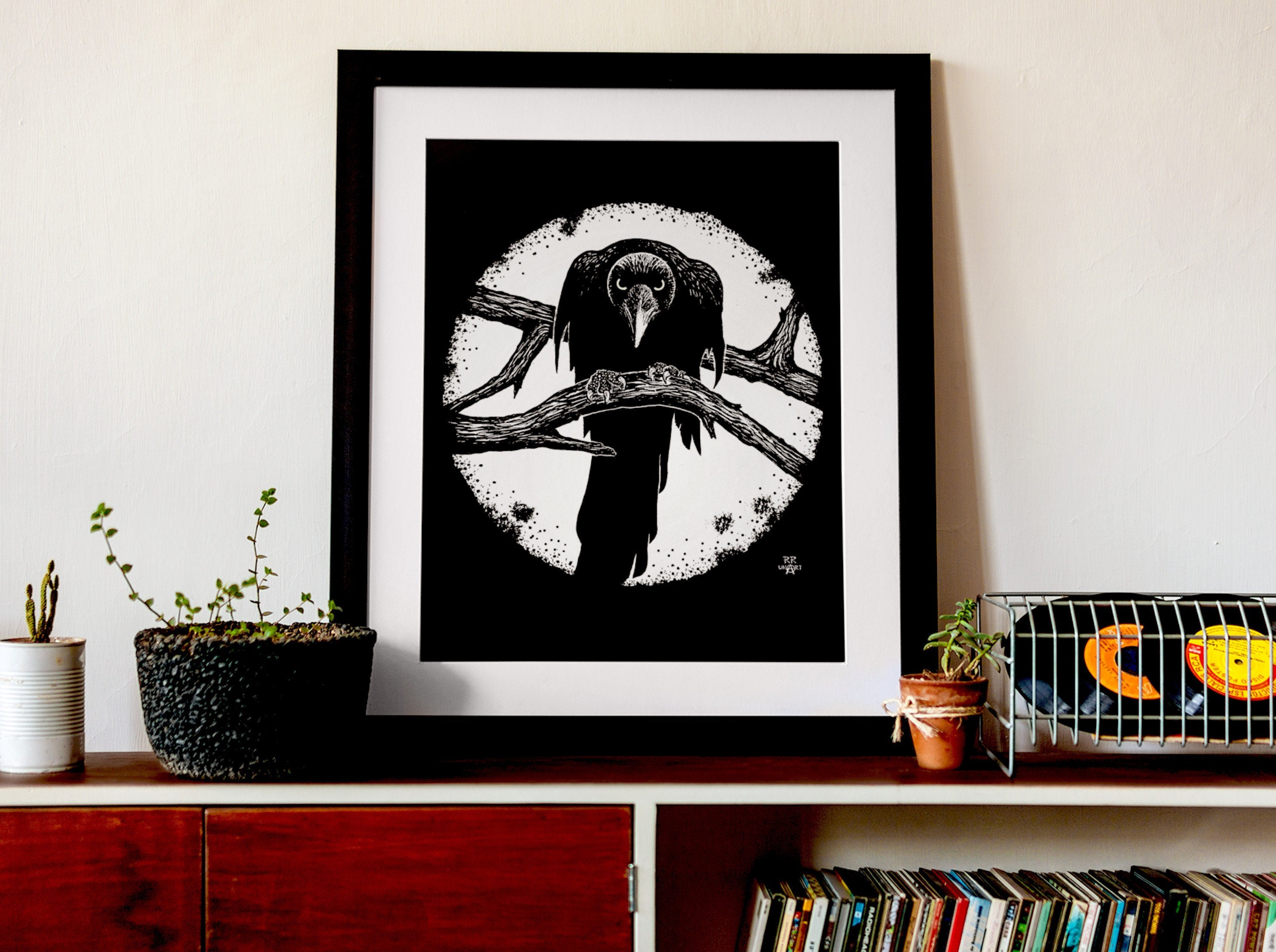 Mural Raven Crow Poster Black White Raven Pictures Art Print A4 Creepy ...
