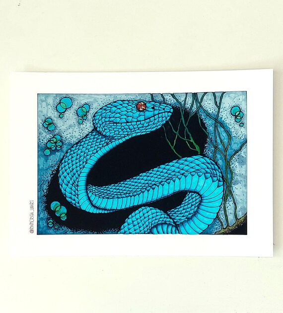 Art Print Blue Snake Mural A4 Fine Art Print Animal - Etsy