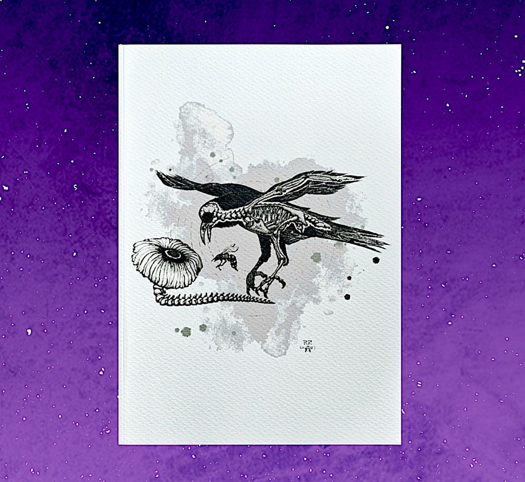 Art Print, Ravens, Skeleton, Line Art, Watercolor Painting, Ink Drawing ...