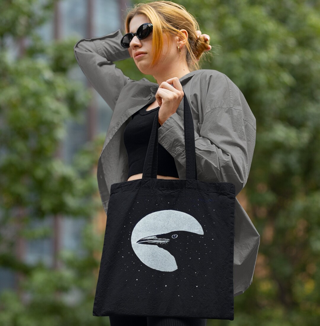Cotton Bag Moon Crow Raven Bag Raven Bird Jute Bag Corvidae Fabric Bag ...