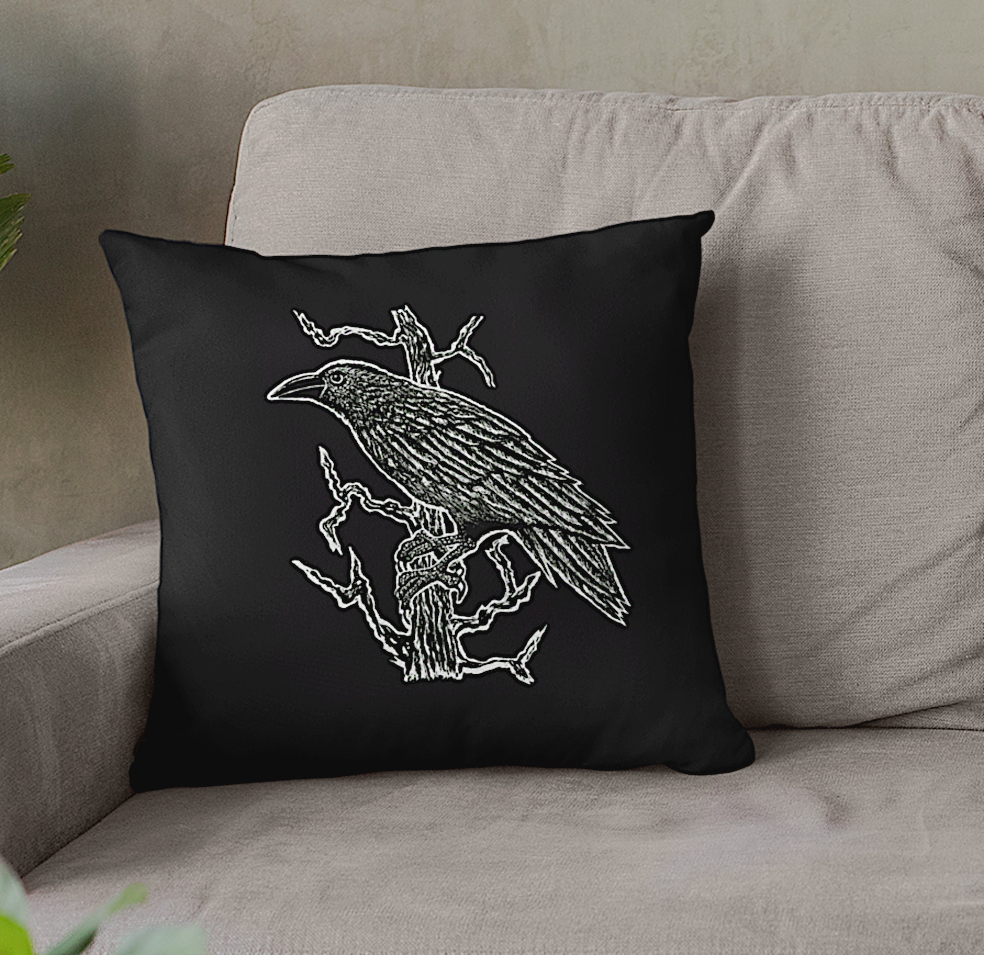 Pillow Crow Sofa Cushion Goth Decoration Pillow With Cover Raven ...