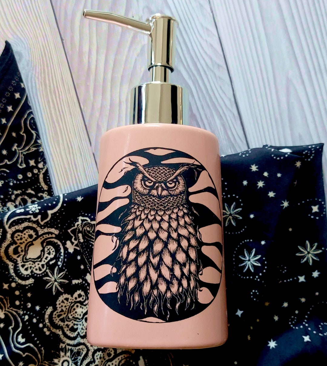 Soap Dispenser Ceramic Owl Color Old Pink Soap Bottle Soap Container ...