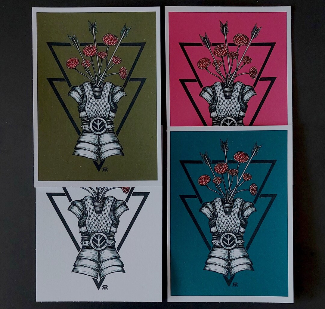 Postcard Viking Armor 4 Colors Flower Art Art Postcards Greeting Cards ...