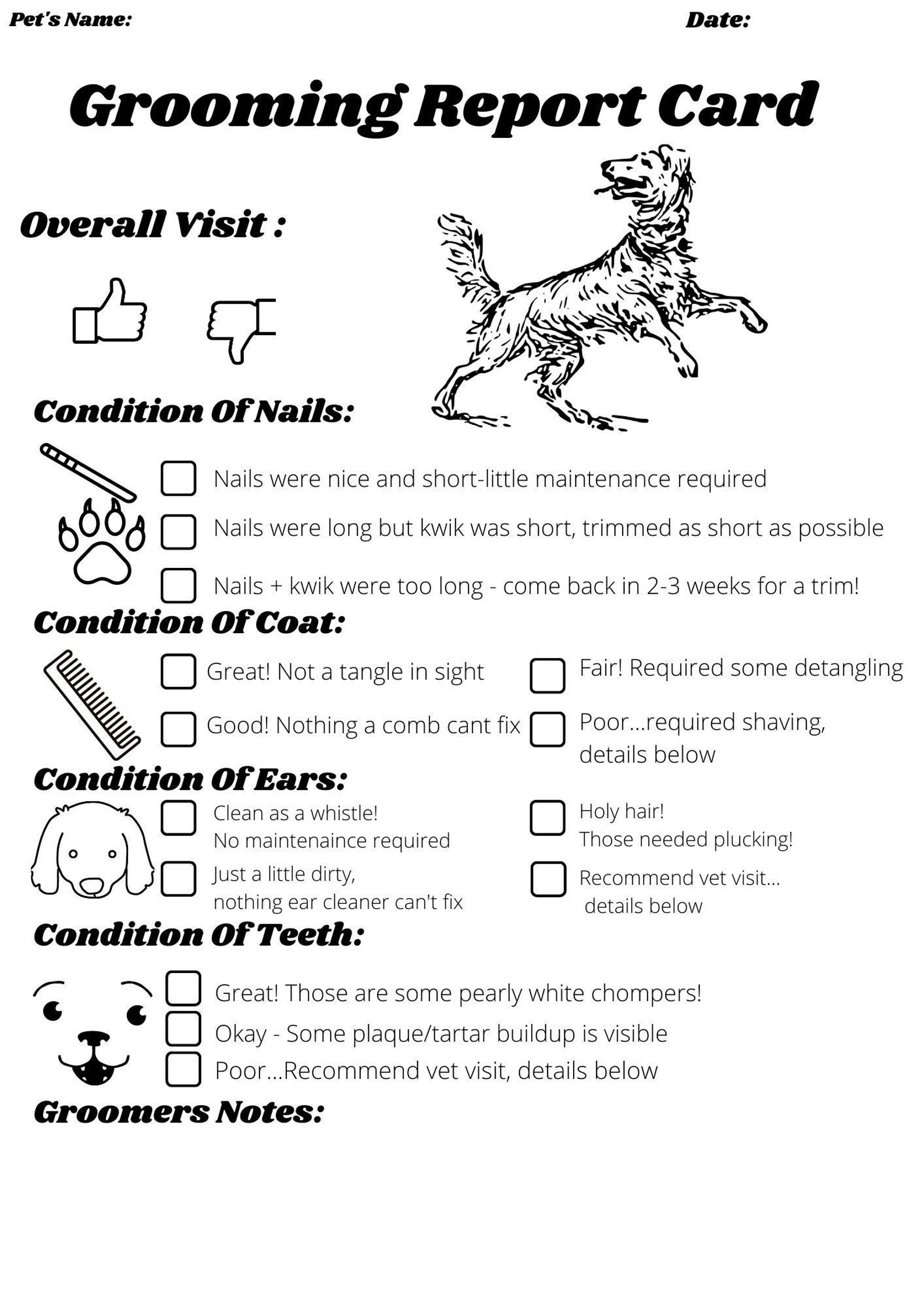 Customizable Digital Dog Grooming Report Card Editable and - Etsy